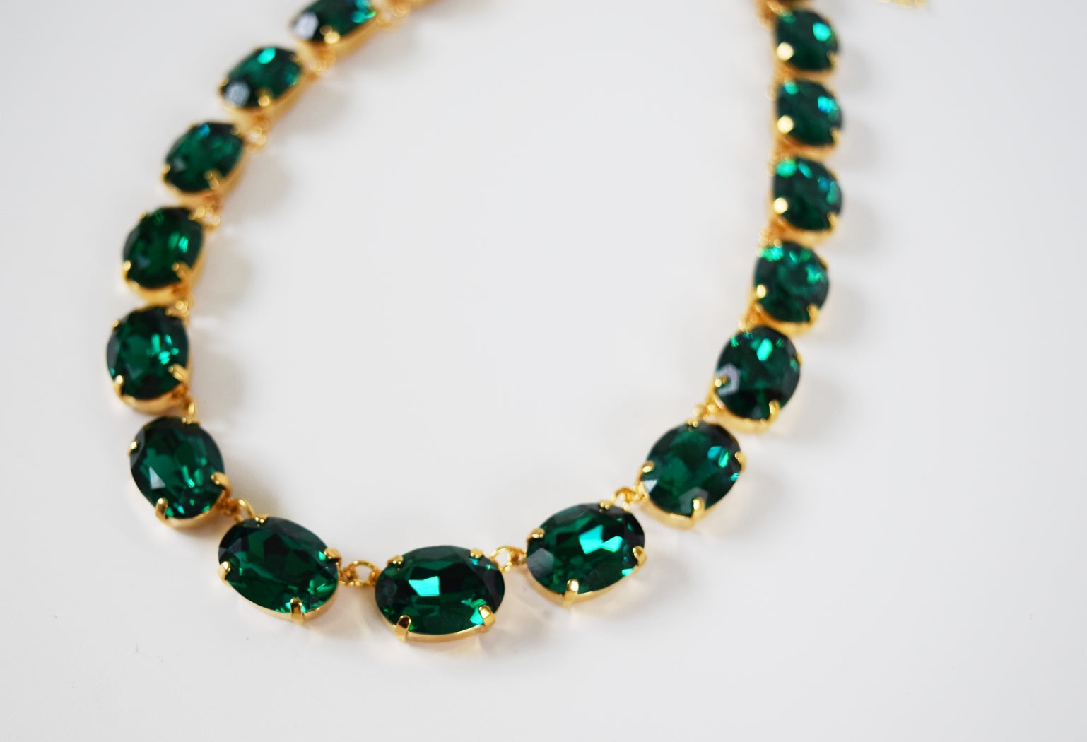 Emerald Green Swarovski Crystal Collet Necklace Large Oval